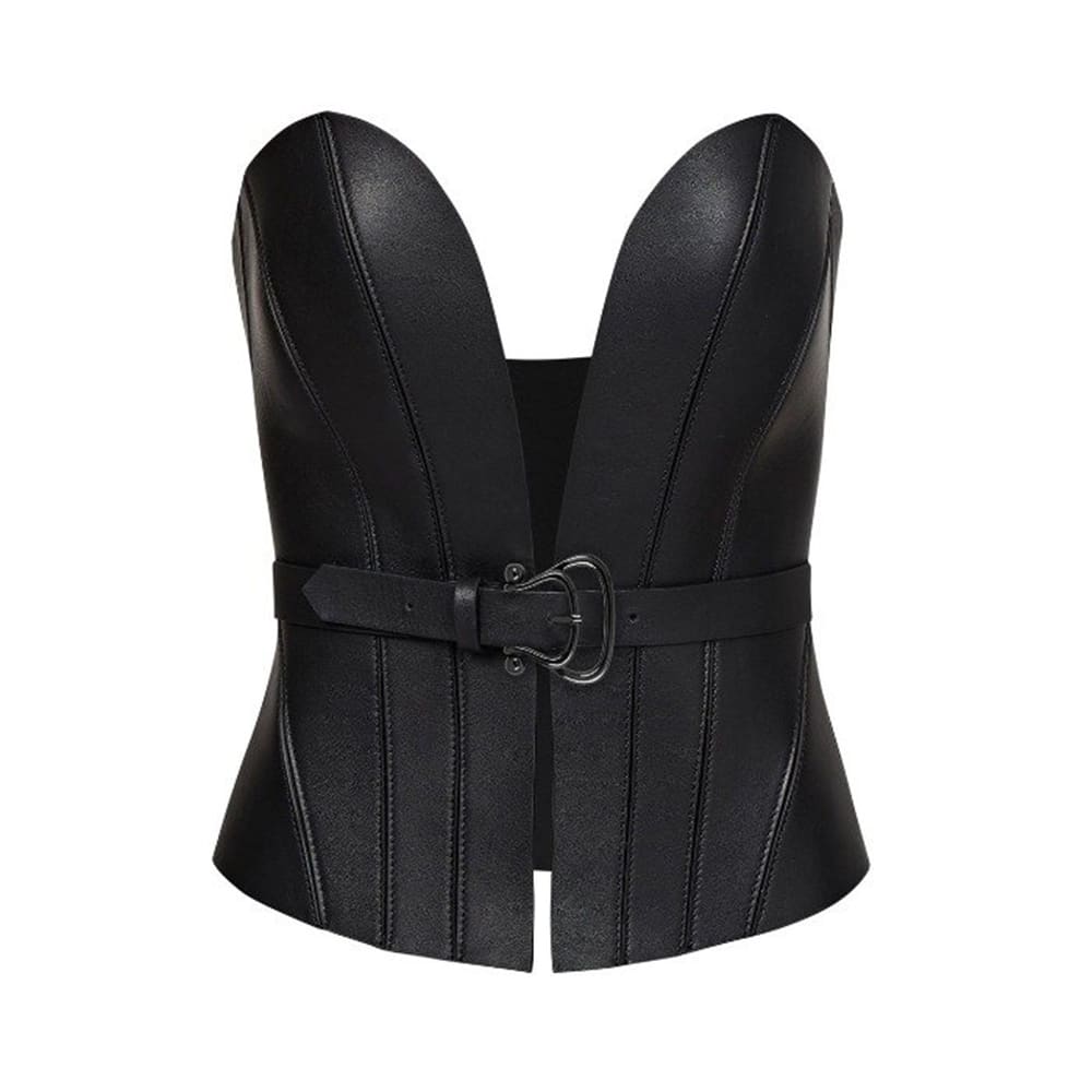 Bia Black Leather Bralette Corset | Coveti