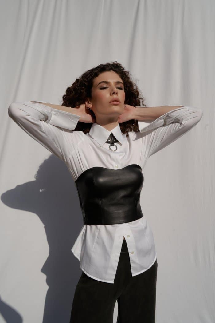 Black Leather Bralette Corset | Coveti