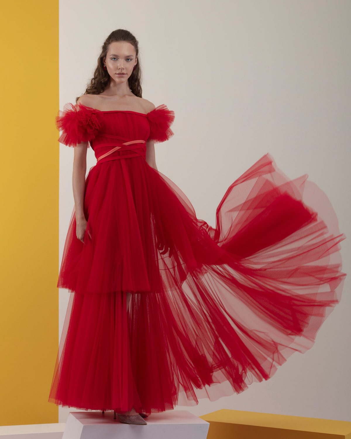 Ruffled sleeves long dress | Coveti