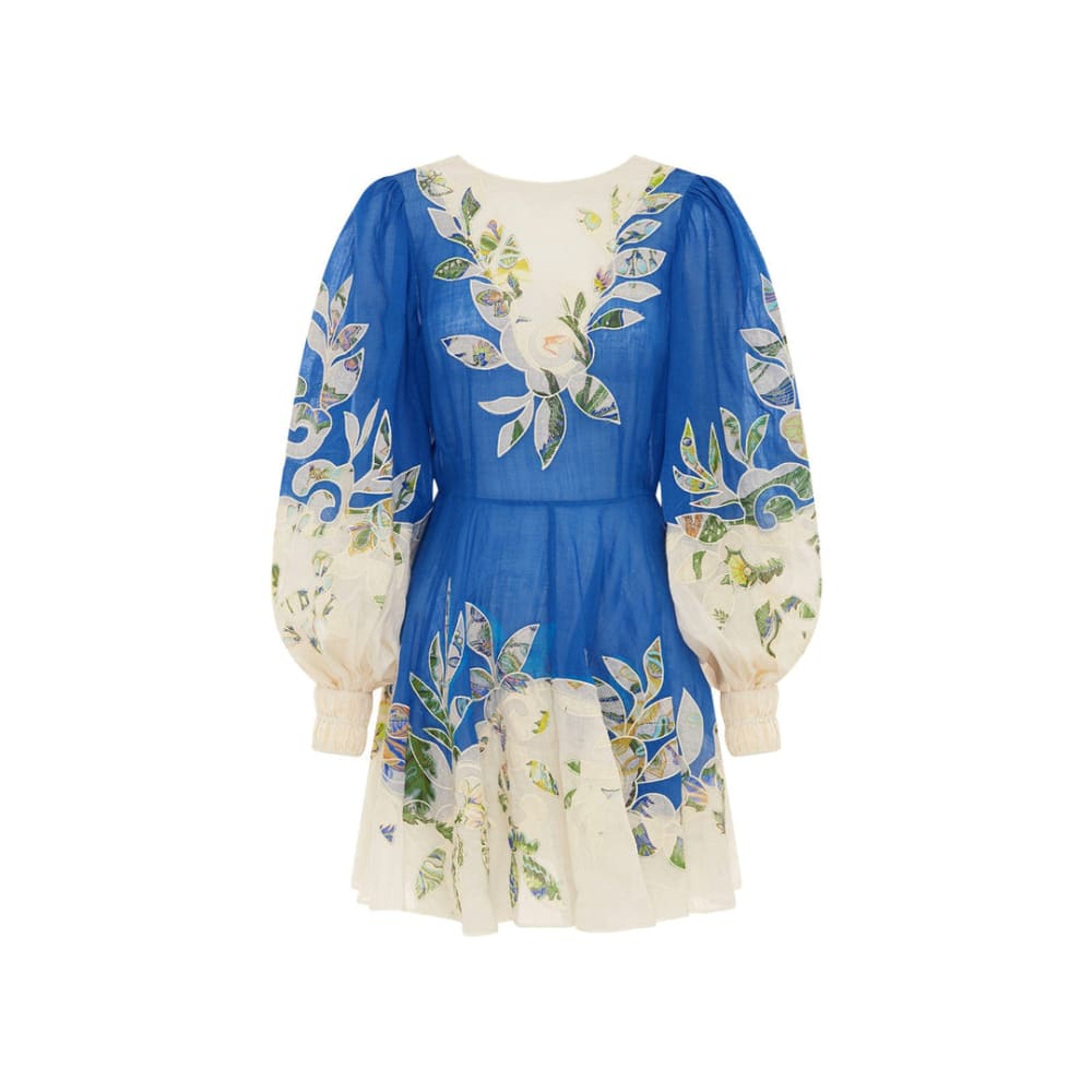Rita Embroidered Blue Mini Dress | Coveti