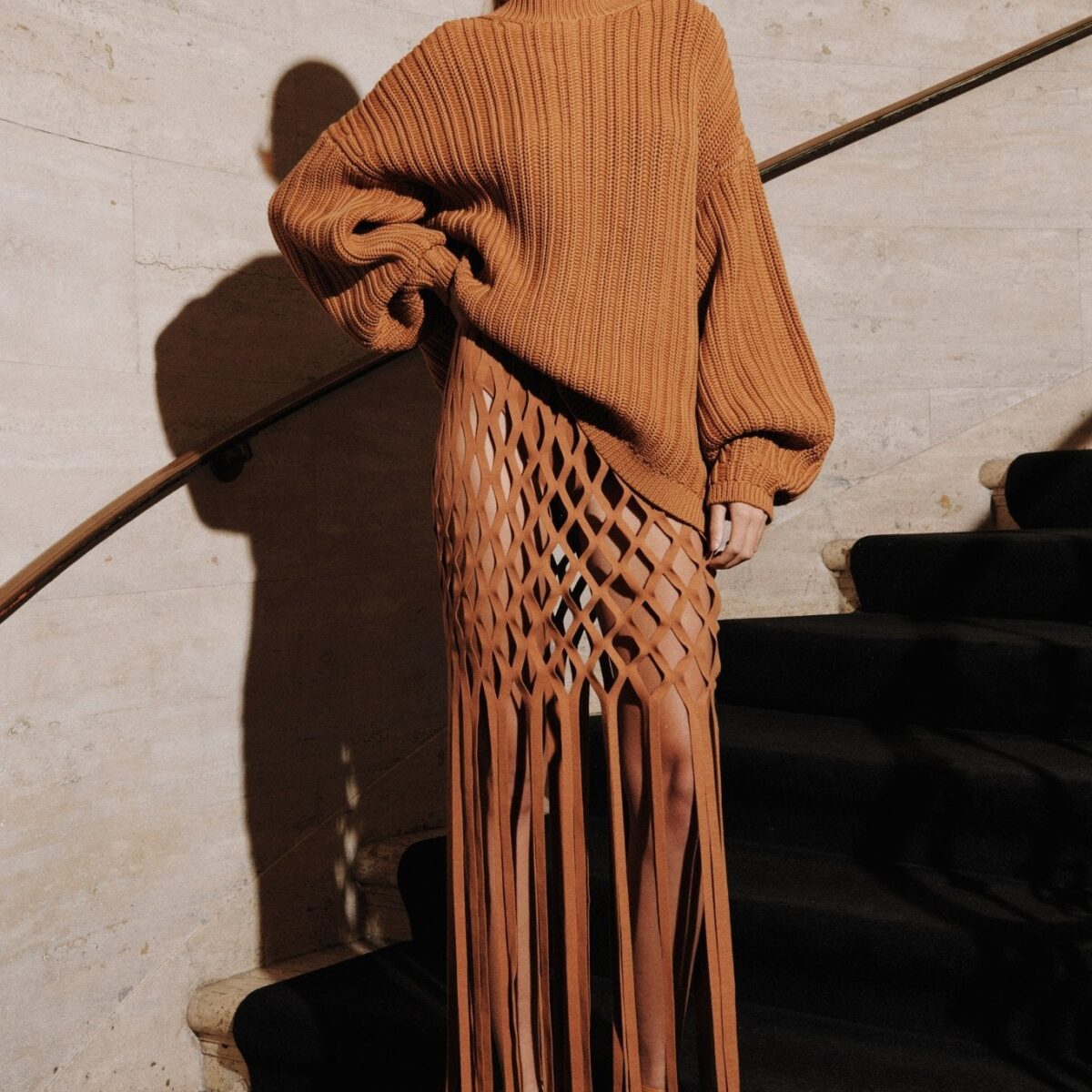 Matte Viscose Fishnet Skirt And Brief | Coveti