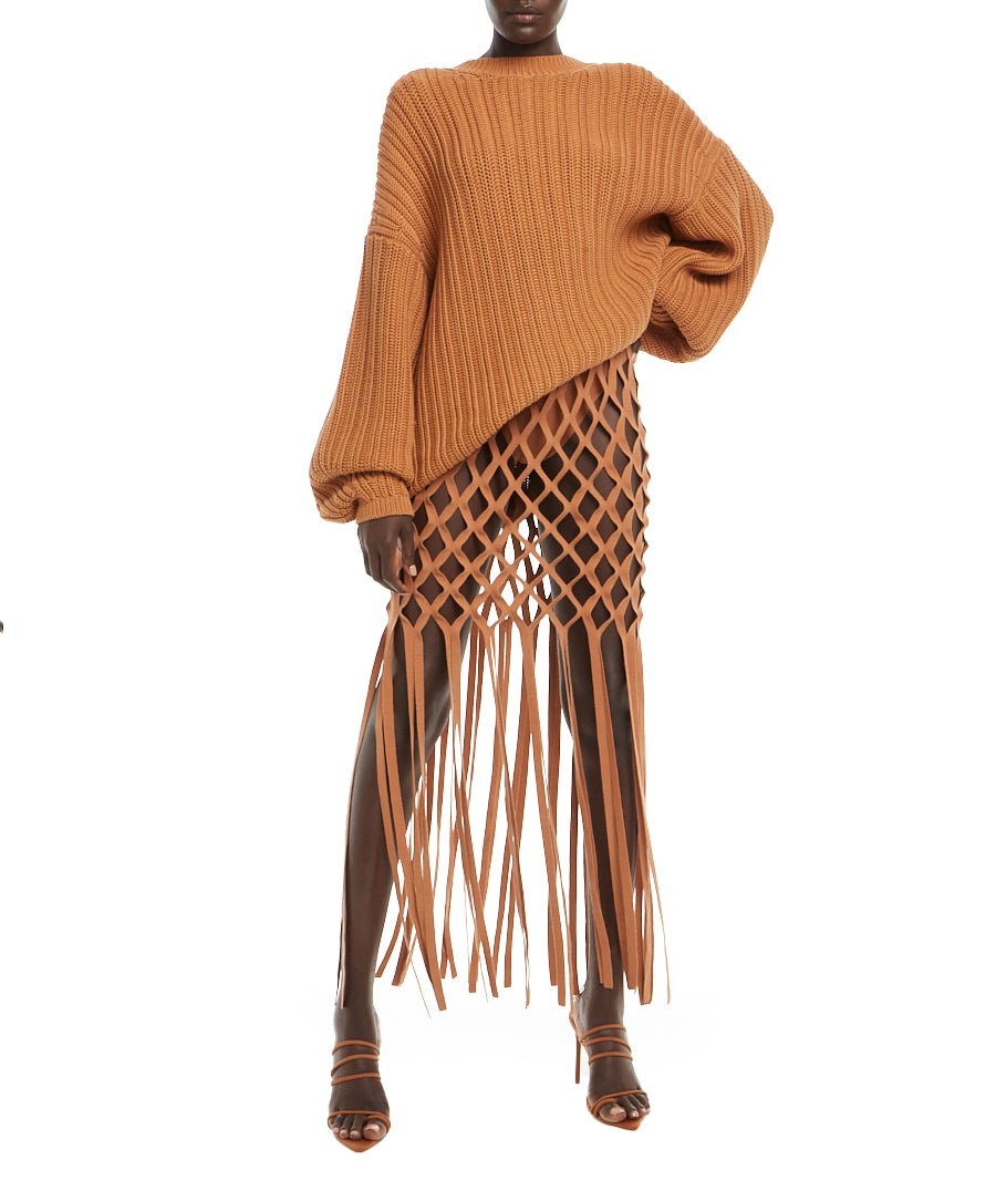 Matte Viscose Fishnet Skirt And Brief | Coveti