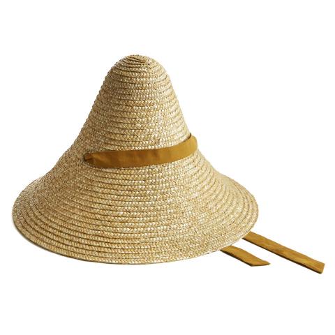 Cone Mustard Ribbon Straw Hat | Coveti